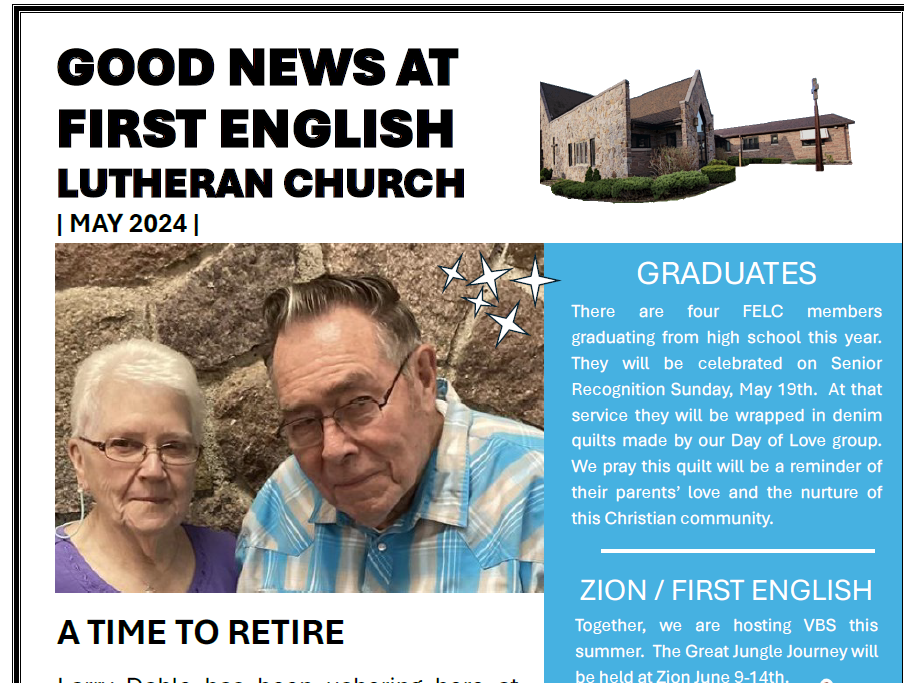 May Good News at FELC – First English Lutheran Church